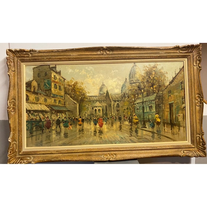 Large Original Antonio Devity Vtg Oil Painting Paris Street Scene ...
