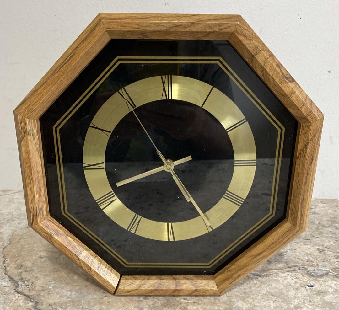 Quartz Octagon Solid Oak Wooden Wall Clock 11
