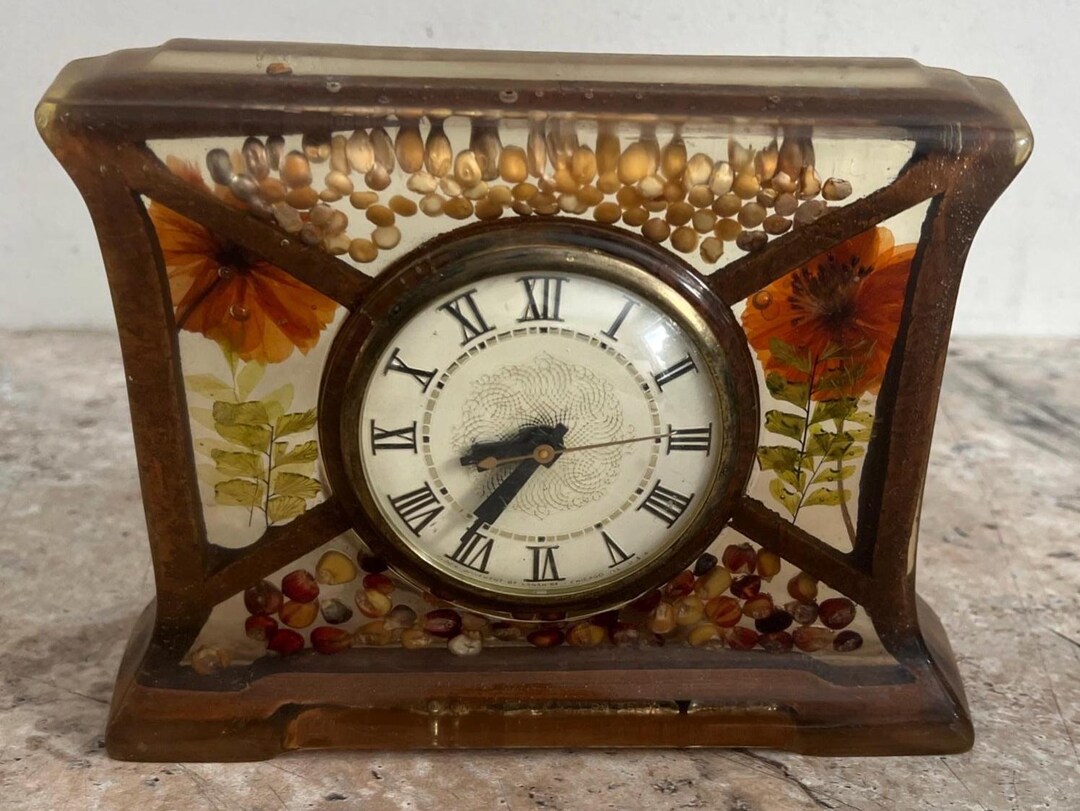 Vintage Lanshire Rock Vomit Mantel Clock Lacquer Stone 1960s 70s Works ...