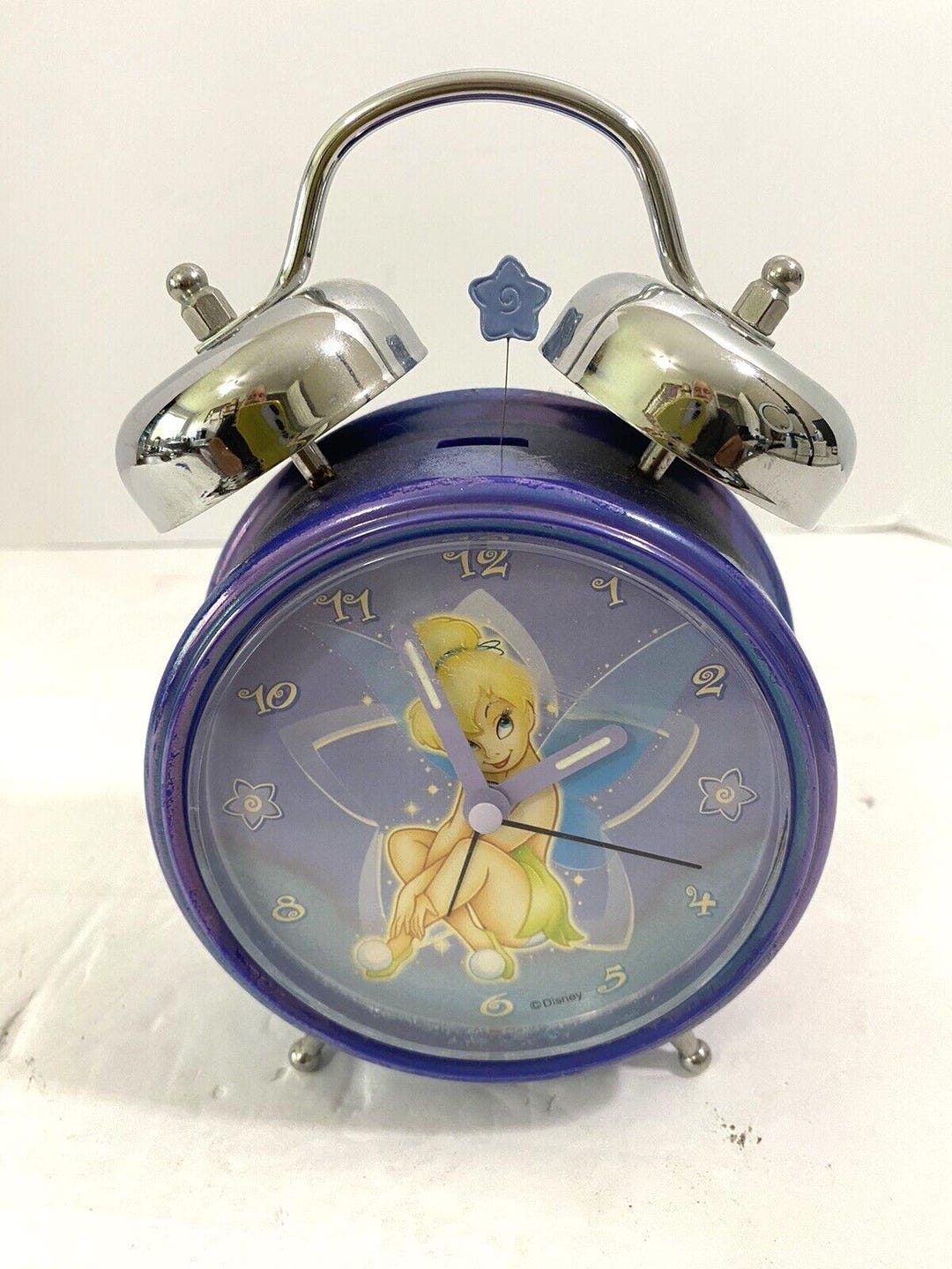 Disney Tinkerbell Purple Double Bell Metal Alarm Clock Tested WORKS ...