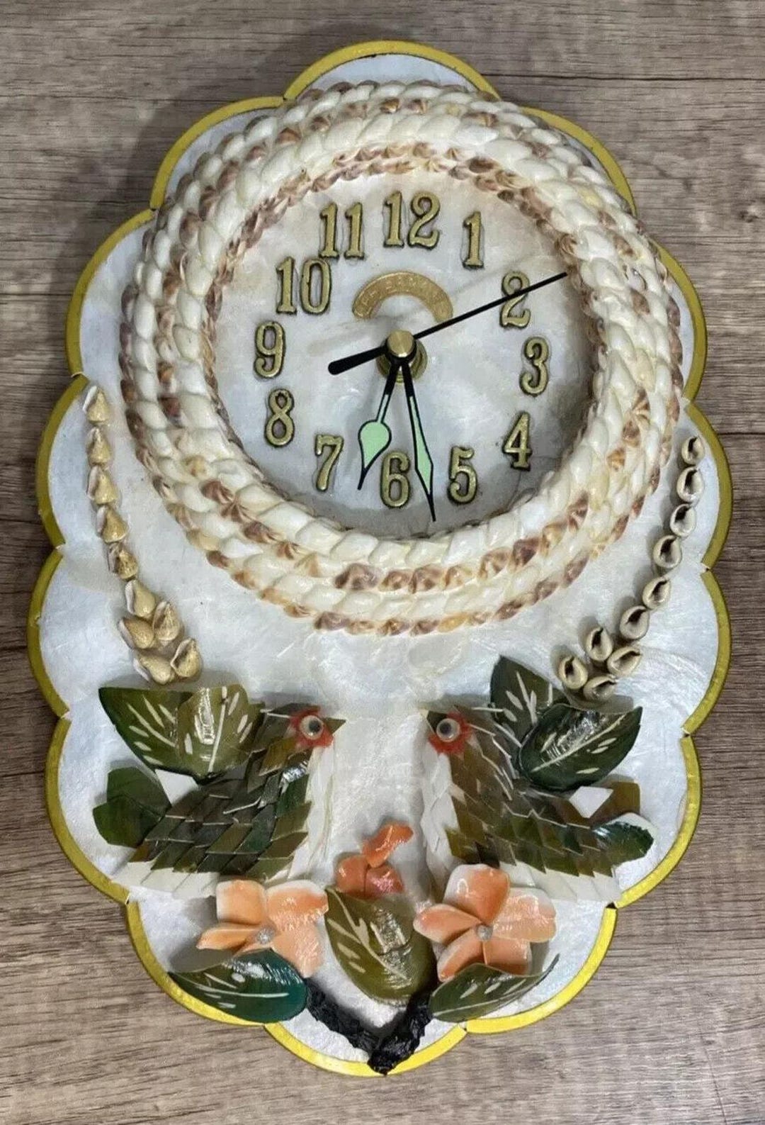 Philippines Quartz Wall Clock Retro Sea Shell Bird & Flowers Hand-made ...