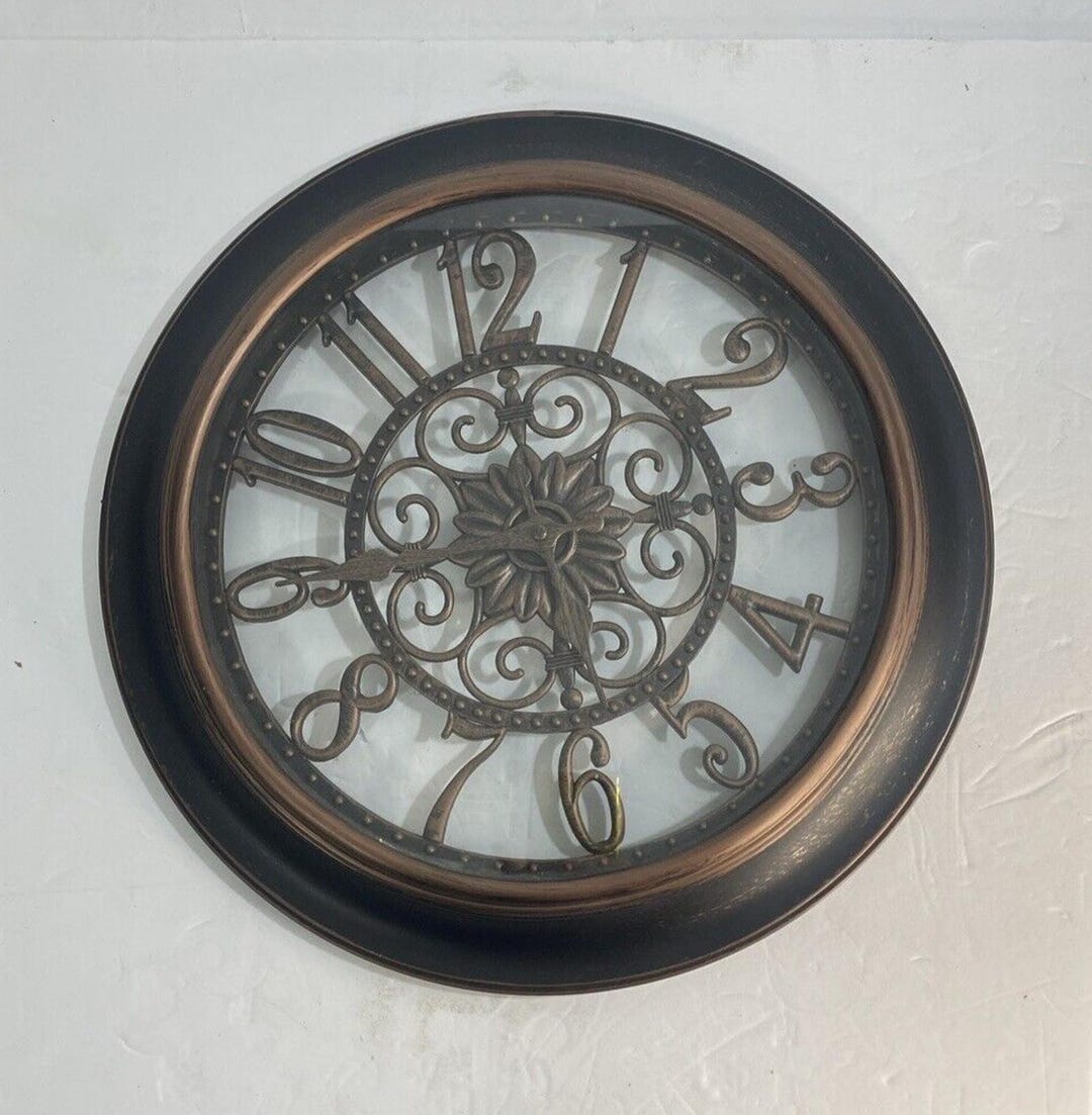 Vintage Large Round Open Face Analog Wall Clock 16 Inch Brown/bronze ...