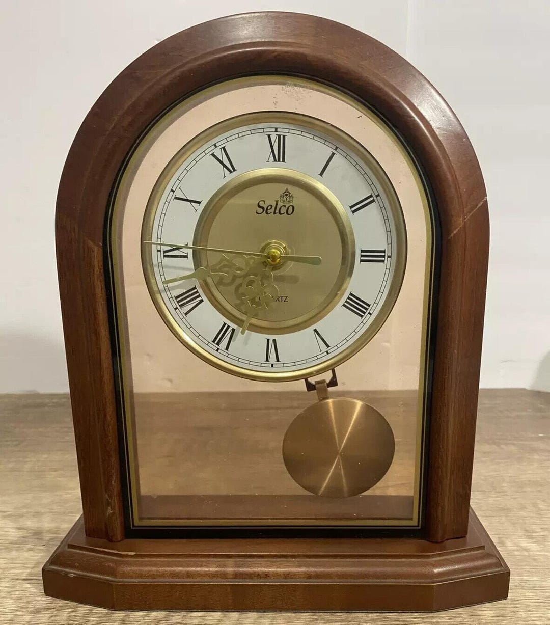 Selco Quartz Desk Top/mantel Clock Pendulum Wood and Glass 10" X 8 ...