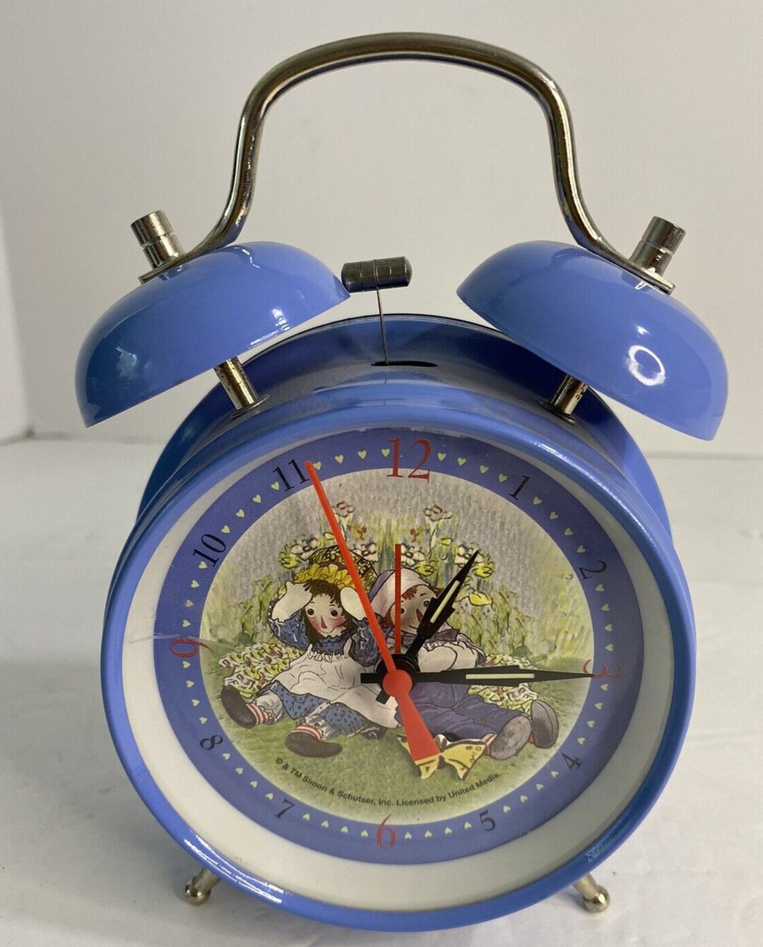 Raggedy Ann and Andy Alarm Clock Top Open Twin Bells Butterfly Moves ...