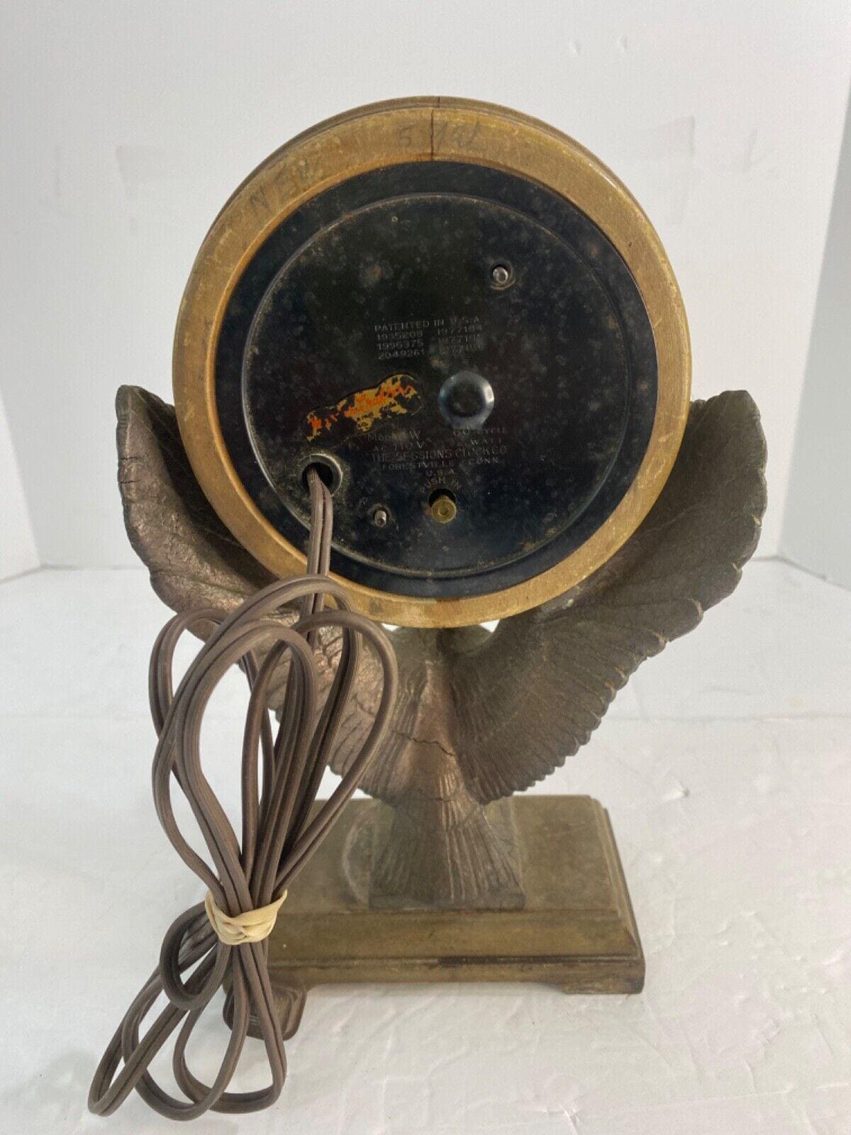 Vintage Sessions Eagle Mantle Clock Electric 1930's Wood and Brass ...