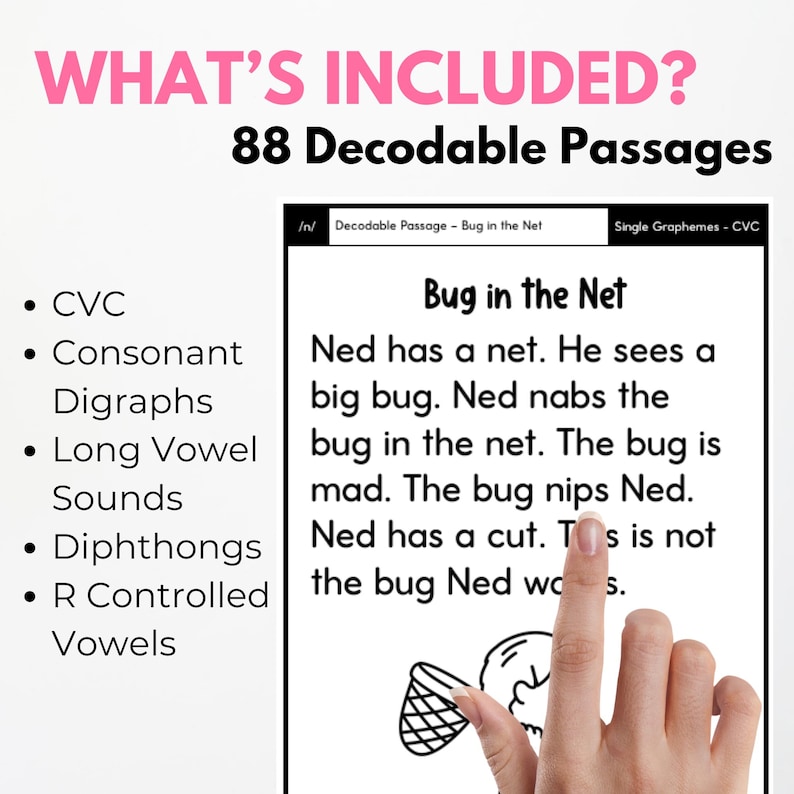 88 Decodable Passages - CVC Words, Consonant Digraphs, Long Vowel ...