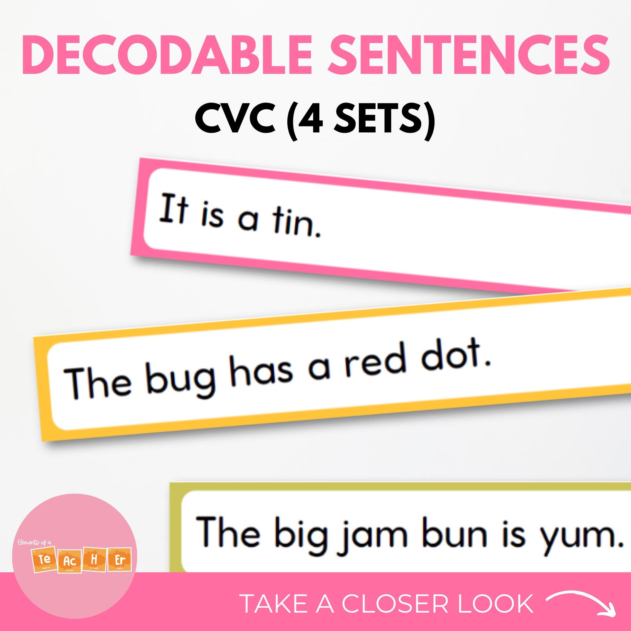 CVC Decodable Sentences - Phonics Intervention and Fluency Strips - CVC ...