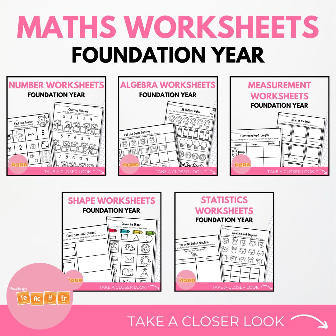 Kindergarten Math Worksheets - FULL YEAR - Foundation Year, Australian ...