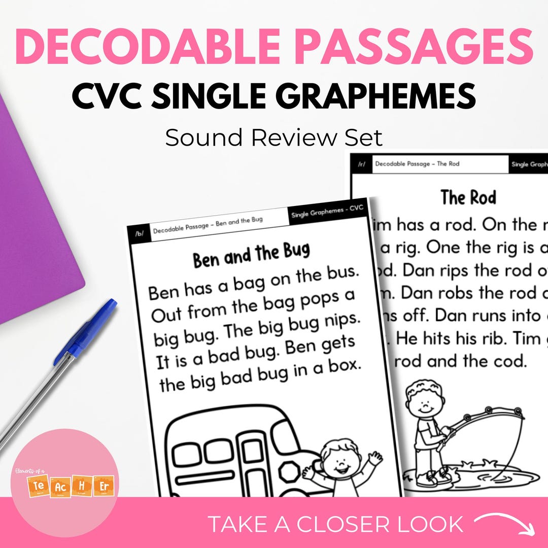 CVC Word Decodable Passages for Reading Fluency & Phonics Intervention ...