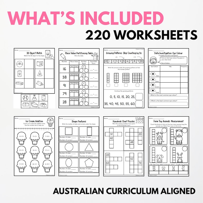 Grade 1 Math Worksheets - FULL YEAR - Year 1, Australian Curriculum ...