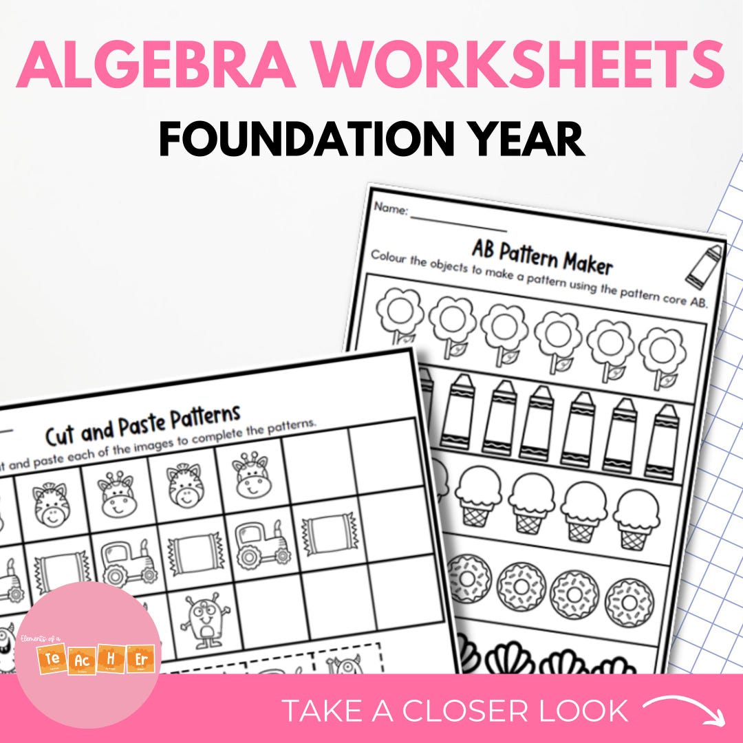Kindergarten Pattern Math Worksheets - Algebra Strand, Foundation Year ...