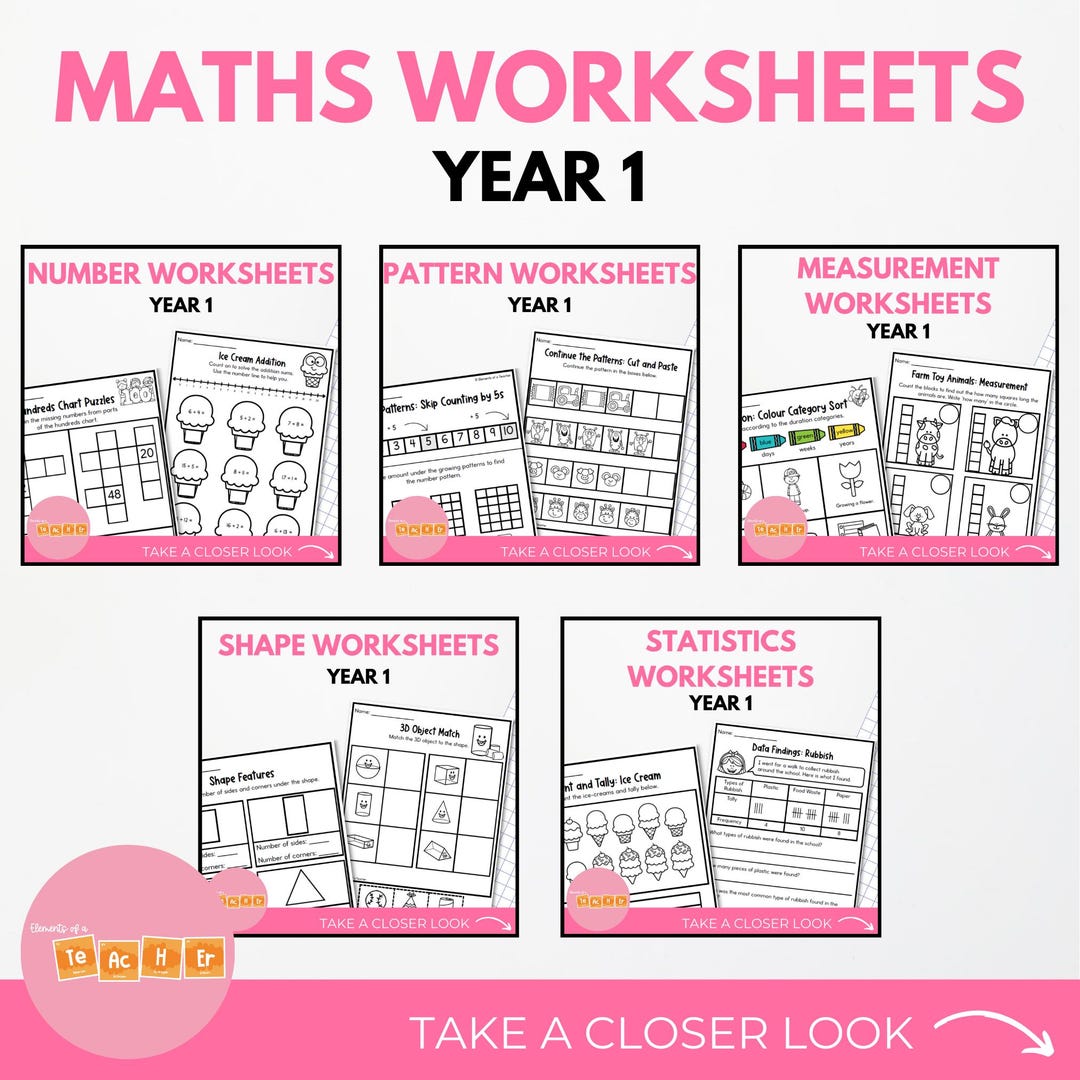 Grade 1 Math Worksheets - FULL YEAR - Year 1, Australian Curriculum ...