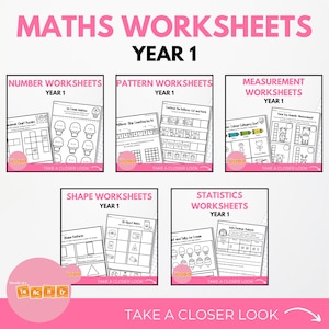 Grade 1 Math Worksheets FULL YEAR Year 1, Australian Curriculum Numbers ...