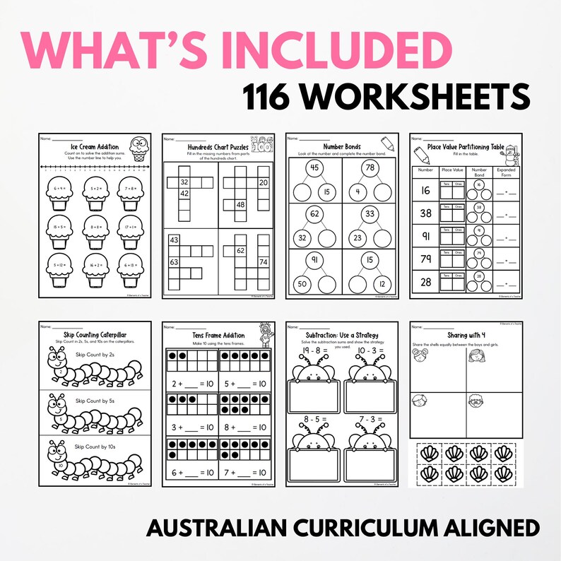 Grade 1 Worksheets - FULL YEAR - Year 1, Australian Curriculum ...