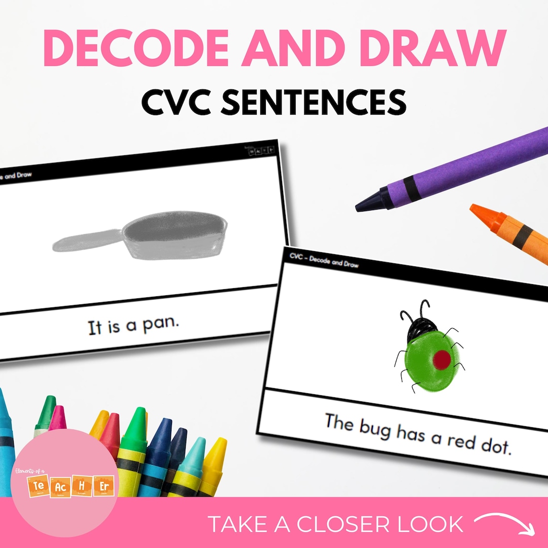 CVC Decode and Draw Decodable Sentences: Kindergarten Phonics and ...