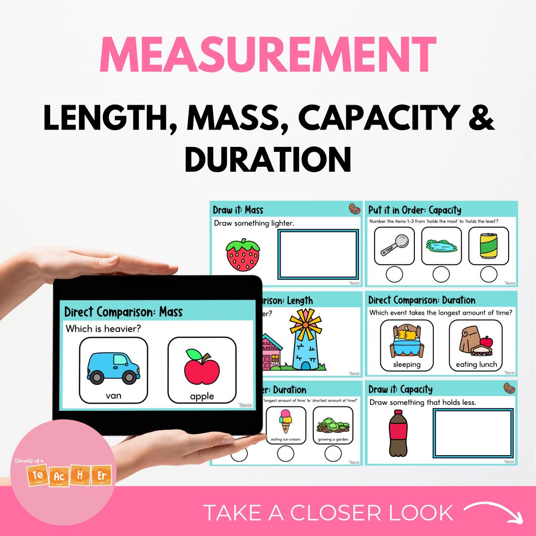 Measurement Kindergarten Math Review and Warm up Slides - Math Lessons ...