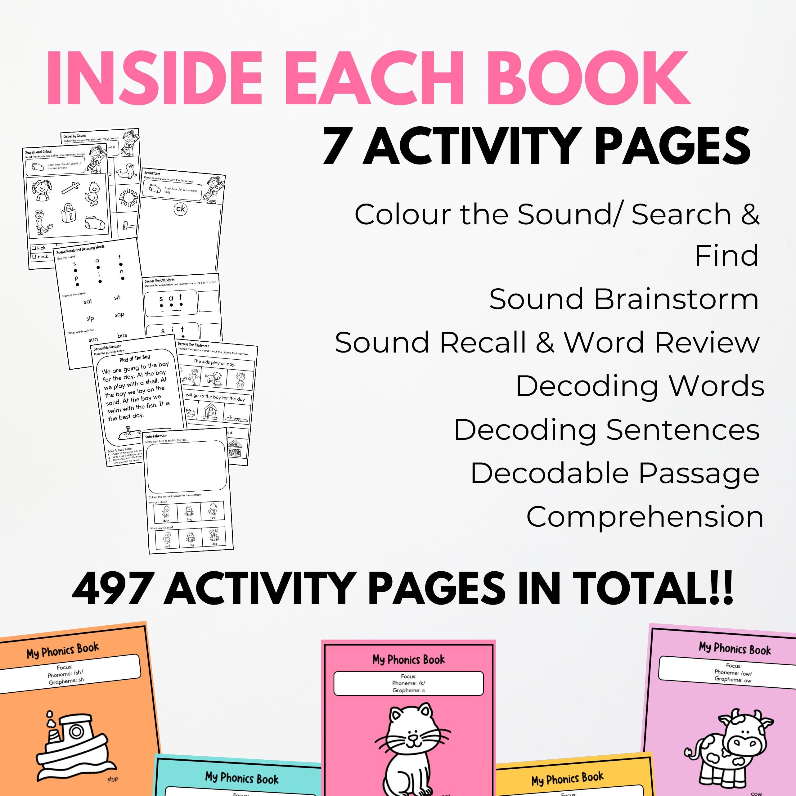 Phonics Book Worksheets for Phonemes Including Single Graph Sounds, CVC ...