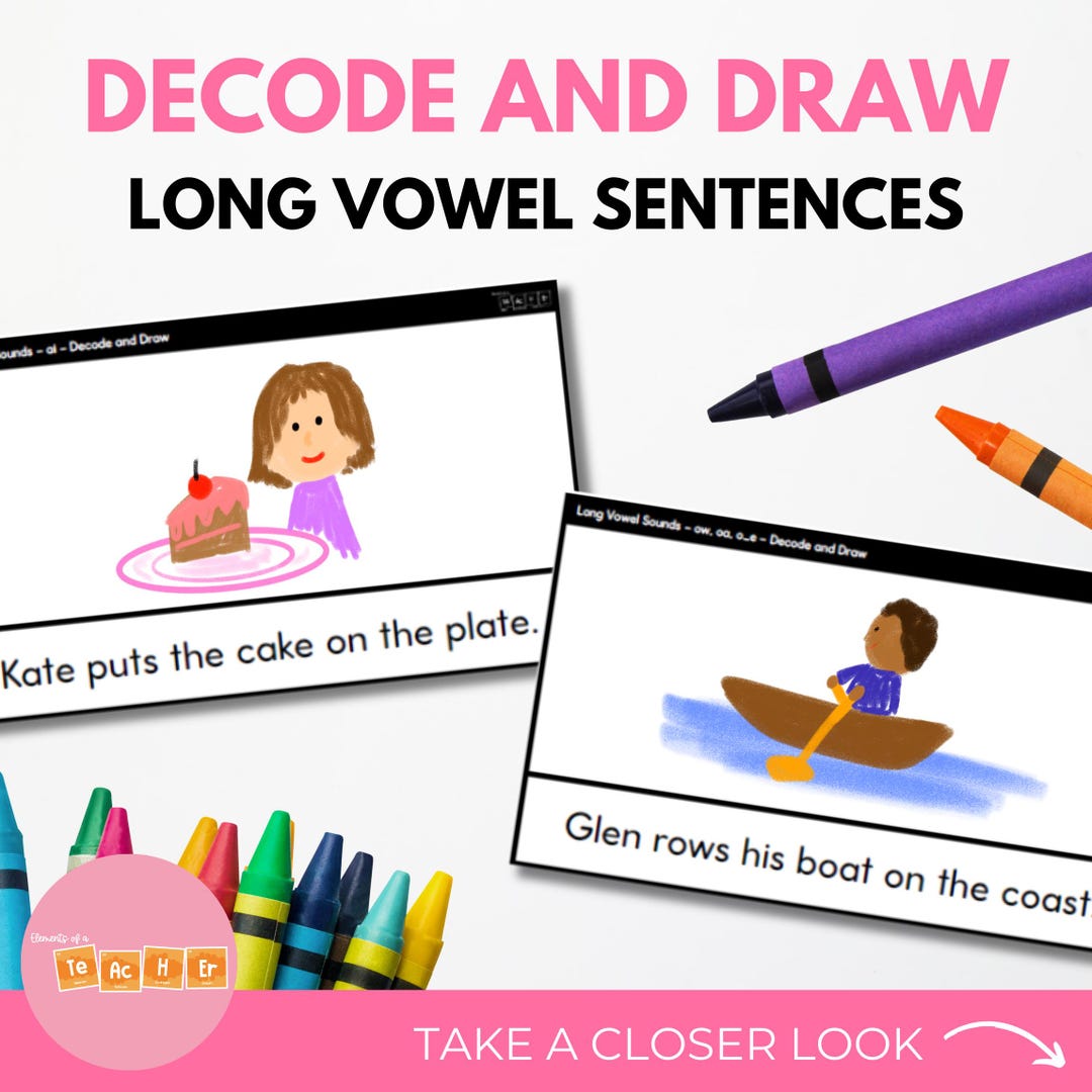 Long Vowel Sounds Decode and Draw: Decodable Sentences - Etsy