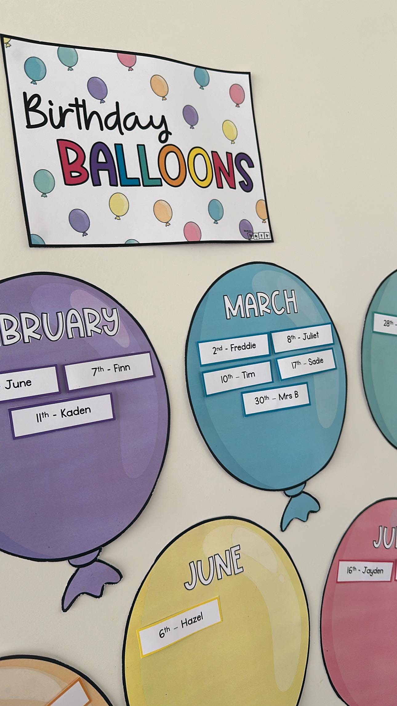 Birthday Balloon Classroom Display - Classroom Decor - Pastel Birthday ...