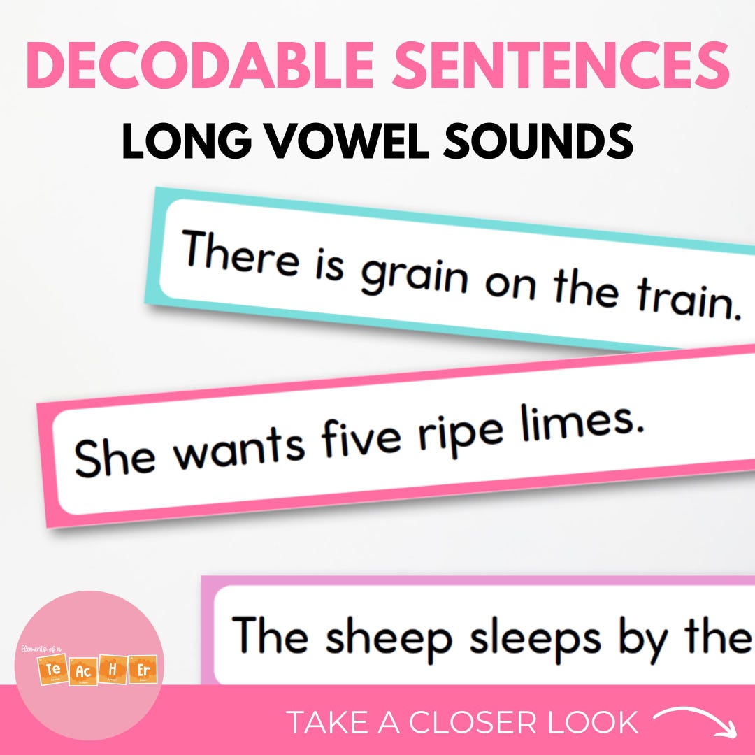 Long Vowel Sounds Decodable Sentences - Phonics Intervention and ...