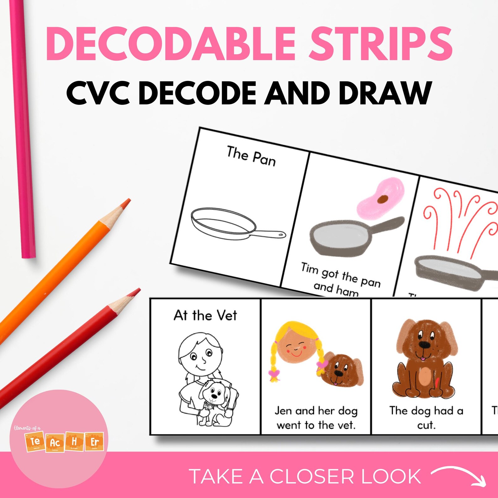 CVC Decodable Book Strips: Decode and Draw Phonics - Decoding and ...
