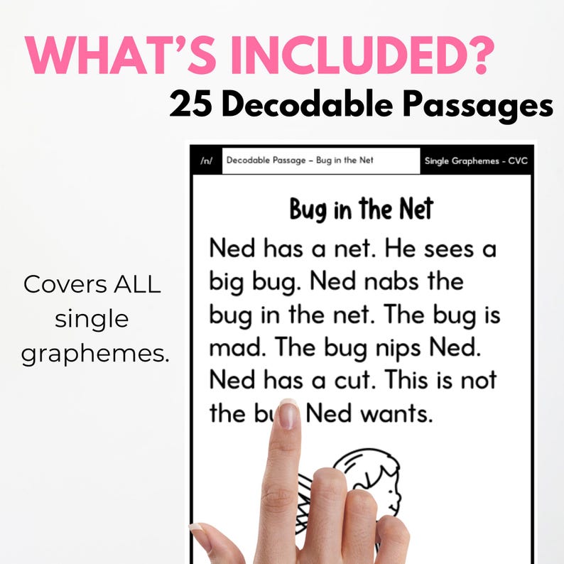 Decodable Passages CVC Single Graph Sound Review: Phonics, Reading ...