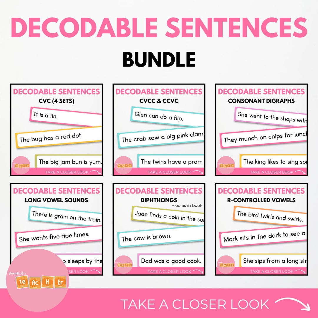 Decodable Sentences Bundle - Phonics Intervention and Fluency Strips ...