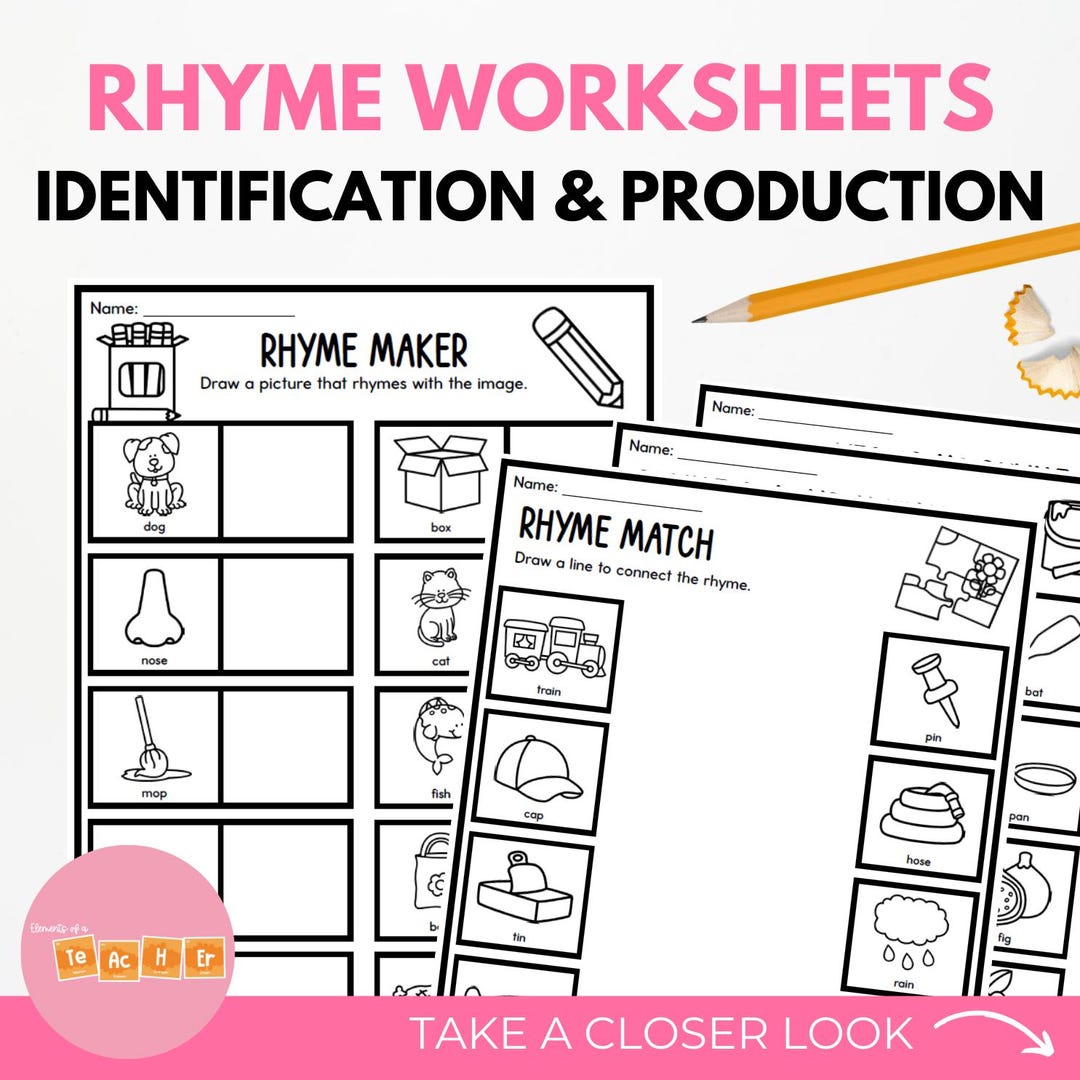 Rhyme Worksheets and Activities - Phonological Awareness - Etsy