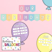 Birthday Bulletin Board Printable Rainbow Balloons Color Class Birthday ...