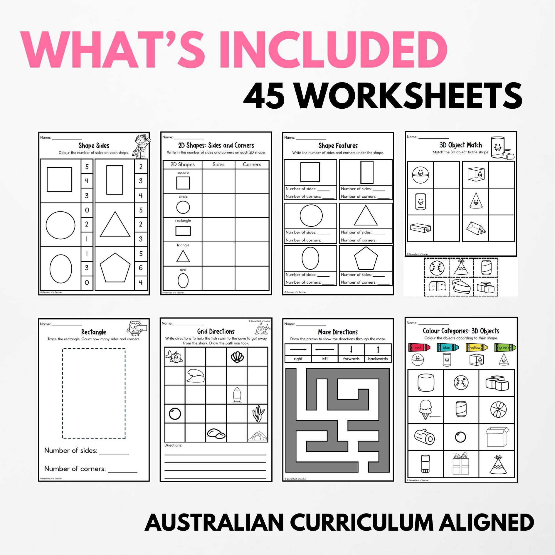 Grade 1 Shape Worksheets - Year 1 , Australian Curriculum - 2D Shape ...