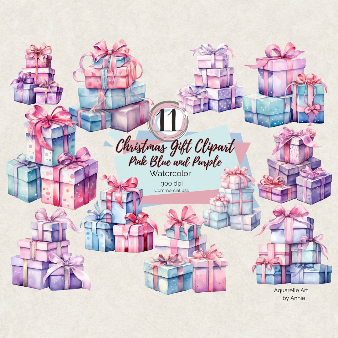 Watercolor Christmas Gifts Clipart Purple Christmas Presents - Etsy