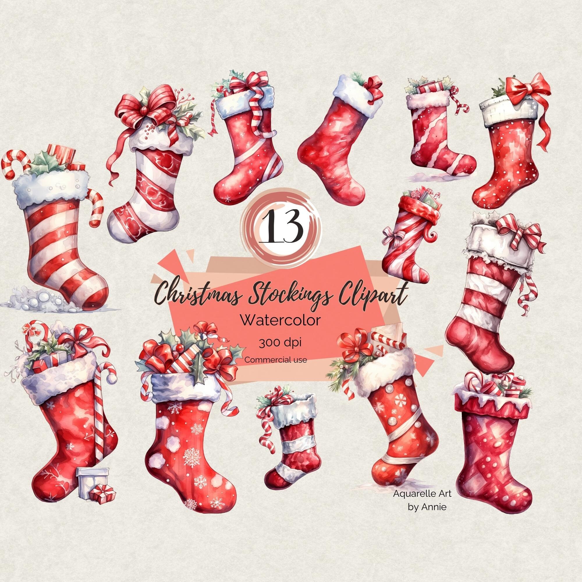 Watercolor Christmas Stockings Clipart, Christmas Stockings Clipart ...