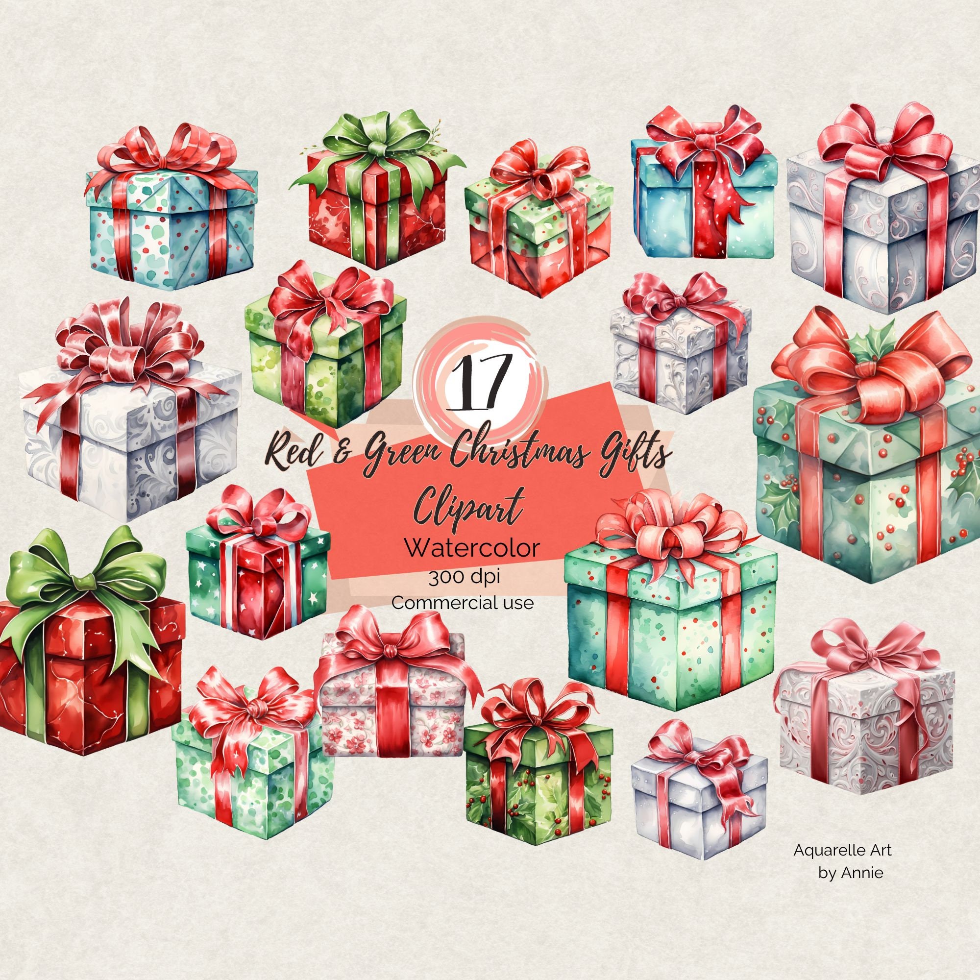 Watercolor Christmas Gifts Clipart, Christmas Presents Clipart, Xmas ...