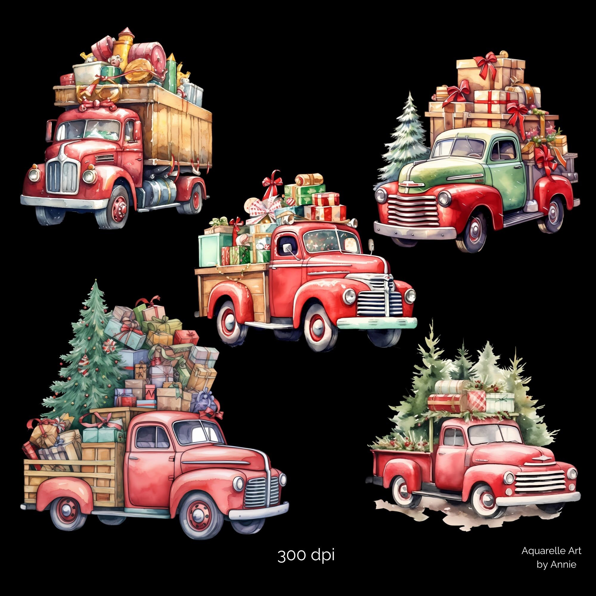 Watercolor Christmas Truck Clipart, Christmas Truck Clipart, Car With ...