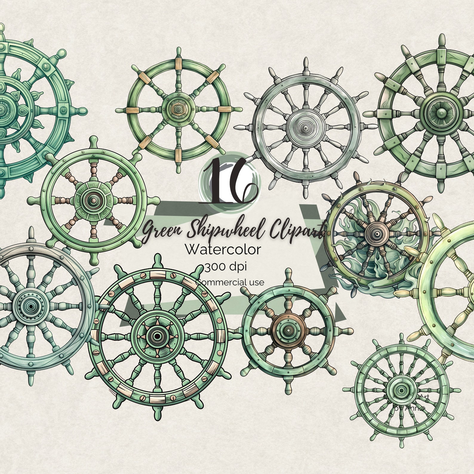 Watercolor Nautical Ship Wheel Clipart, Blue Shipwheel Decorated ...