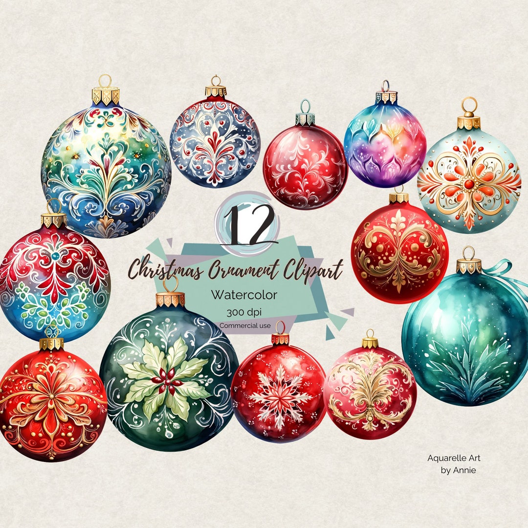 Watercolor Christmas Ornament Clipart, Ornament Clipart, Xmas Ornament ...