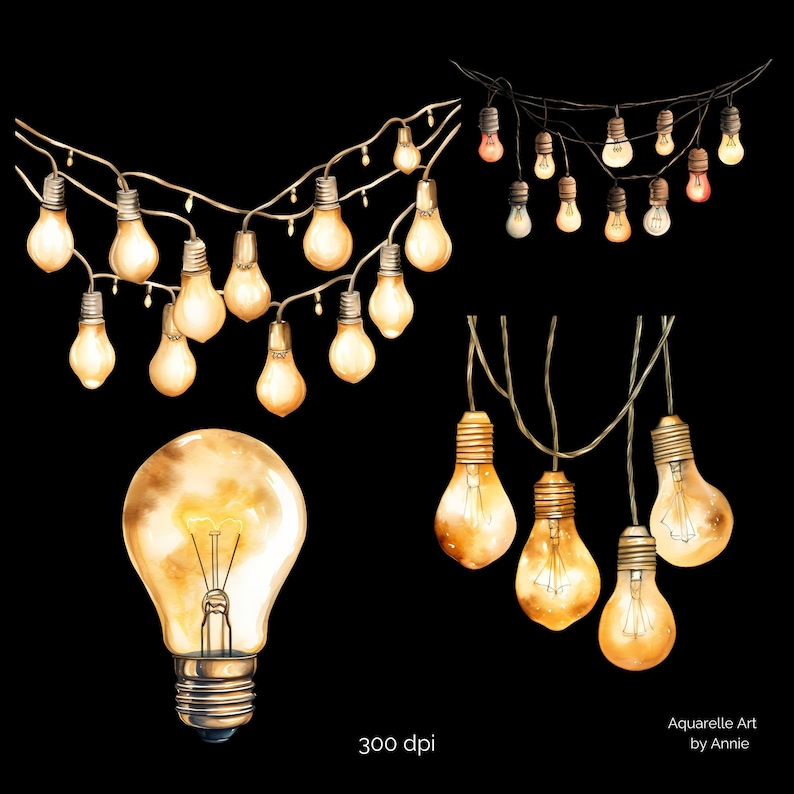 Watercolor Christmas Lights Clipart, String Lights Clipart, Xmas Lights ...