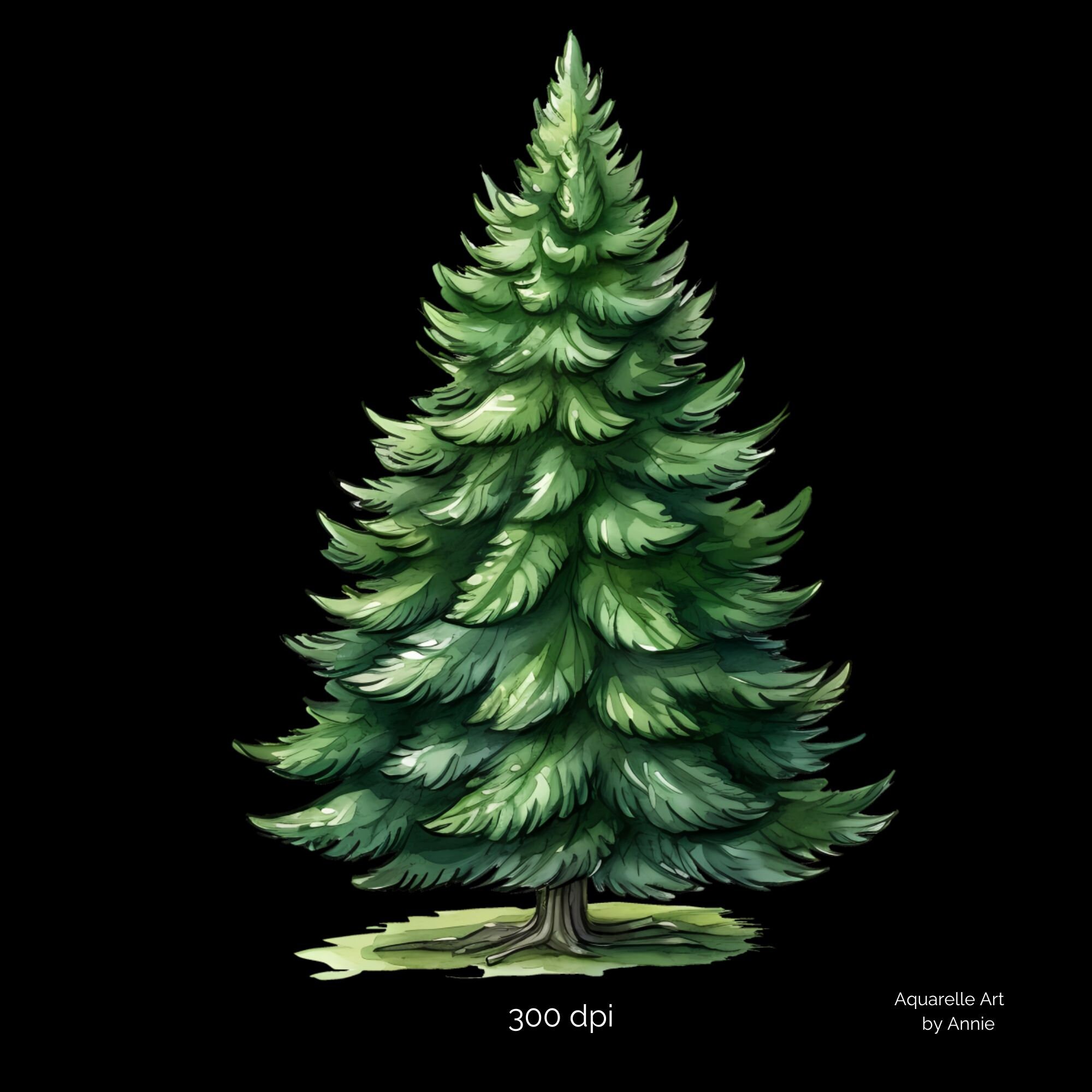 Watercolor Christmas Trees Clipart, Green Christmas Tree Clipart, Green ...