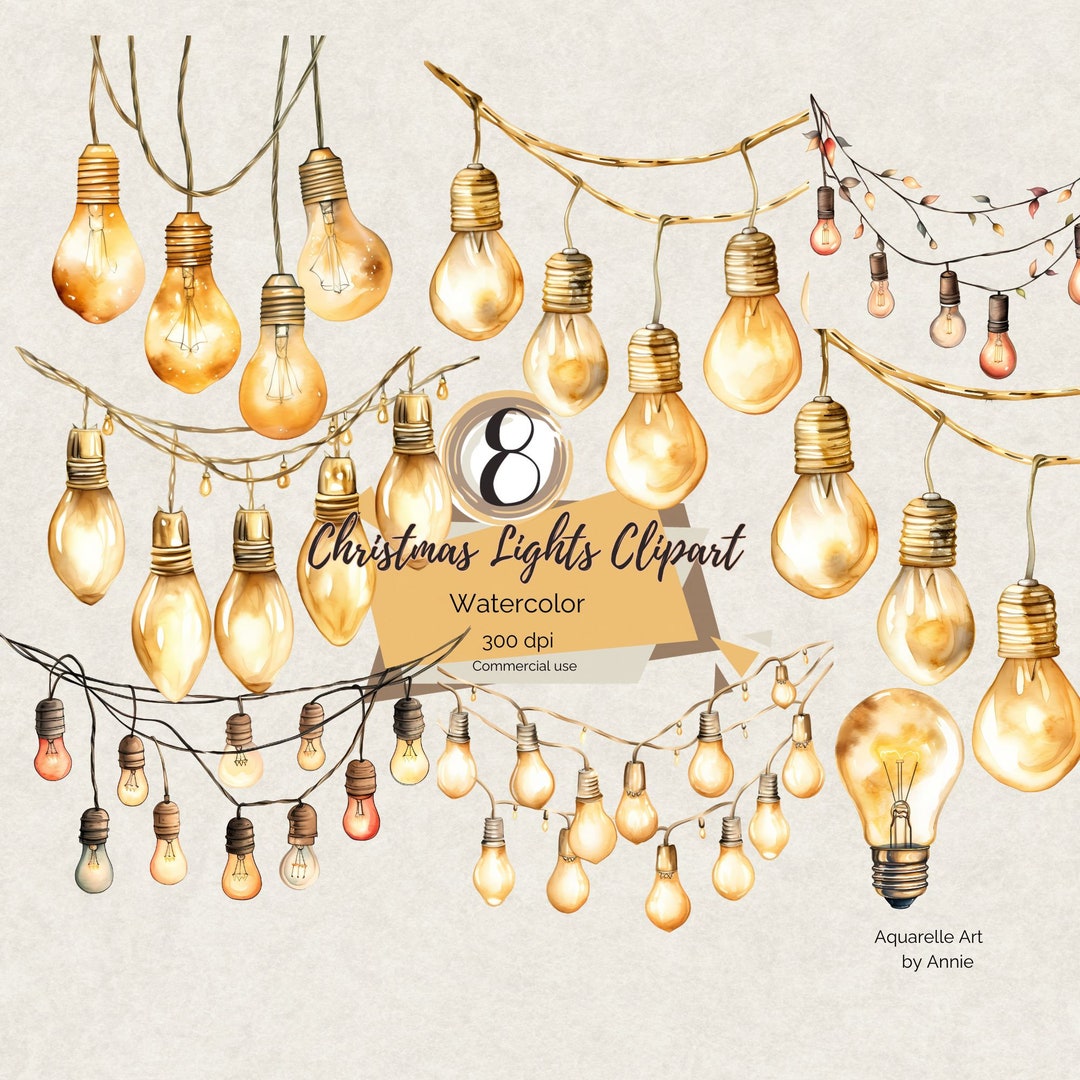 Watercolor Christmas Lights Clipart, String Lights Clipart, Xmas Lights ...