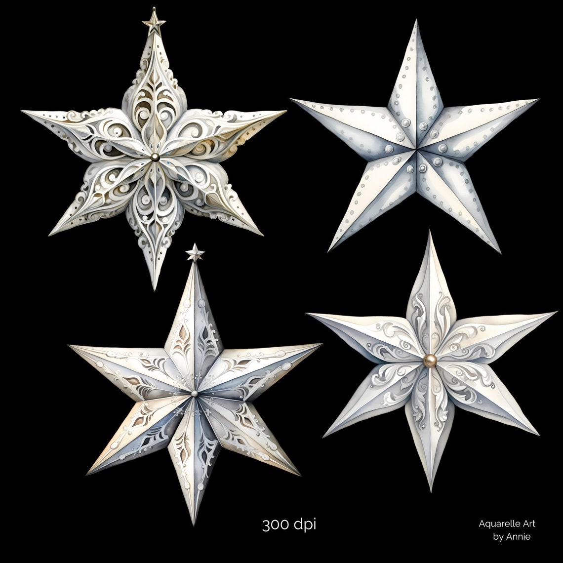 Watercolor Christmas Star Clipart Cute Christmas Silver Star - Etsy