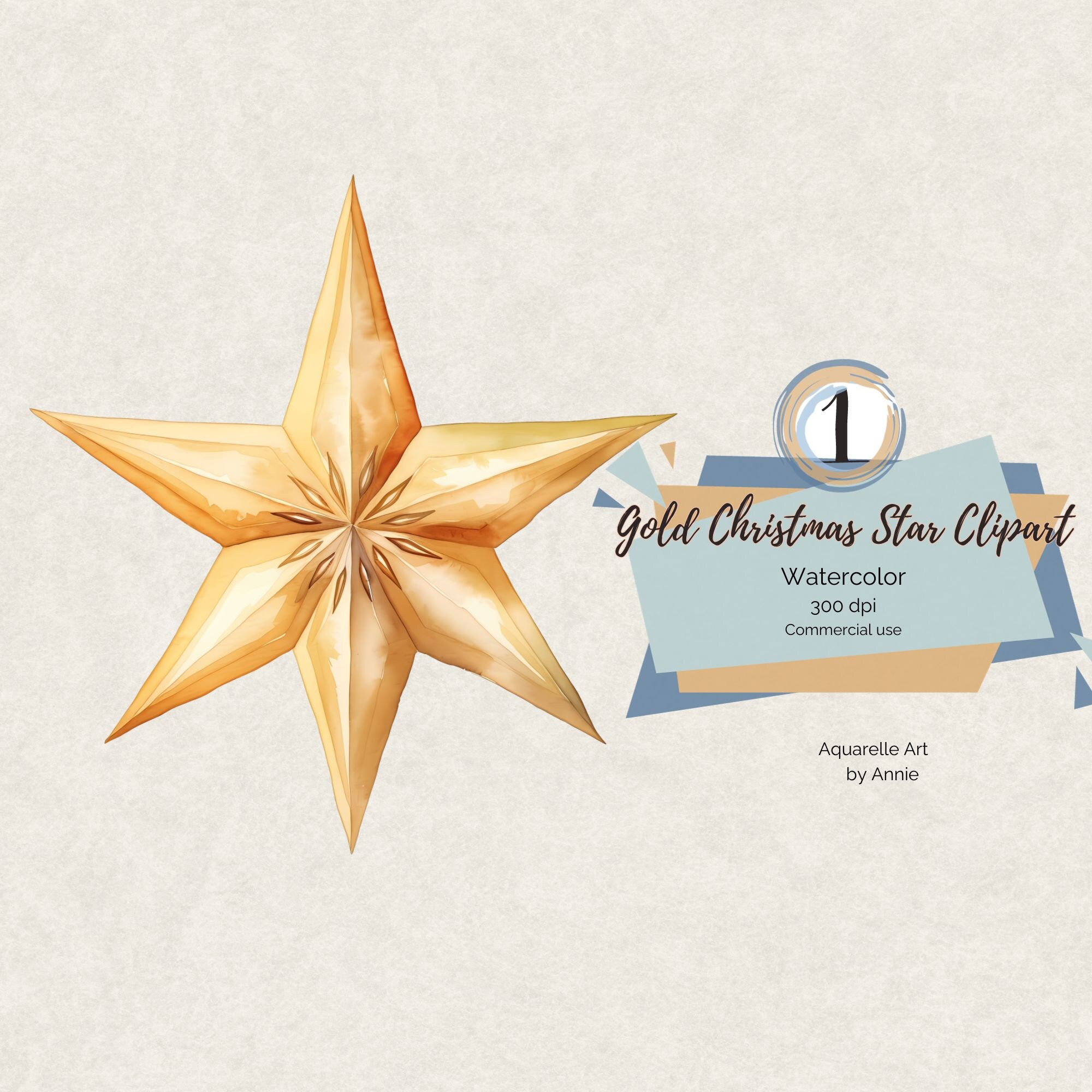 Watercolor Christmas Star Clipart, Cute Christmas Gold Star Clipart ...