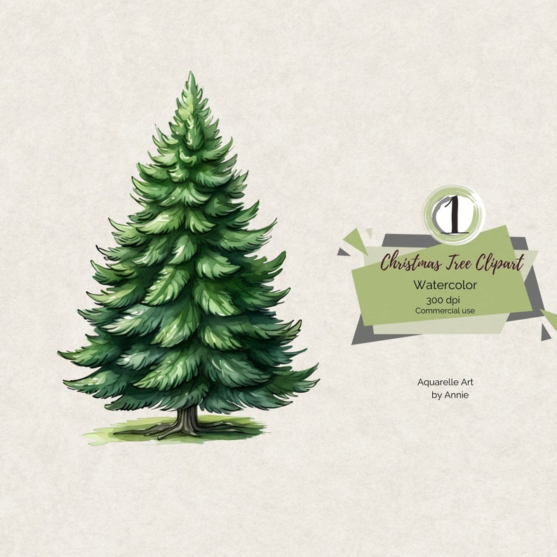 Watercolor Christmas Trees Clipart, Green Christmas Tree Clipart, Green ...