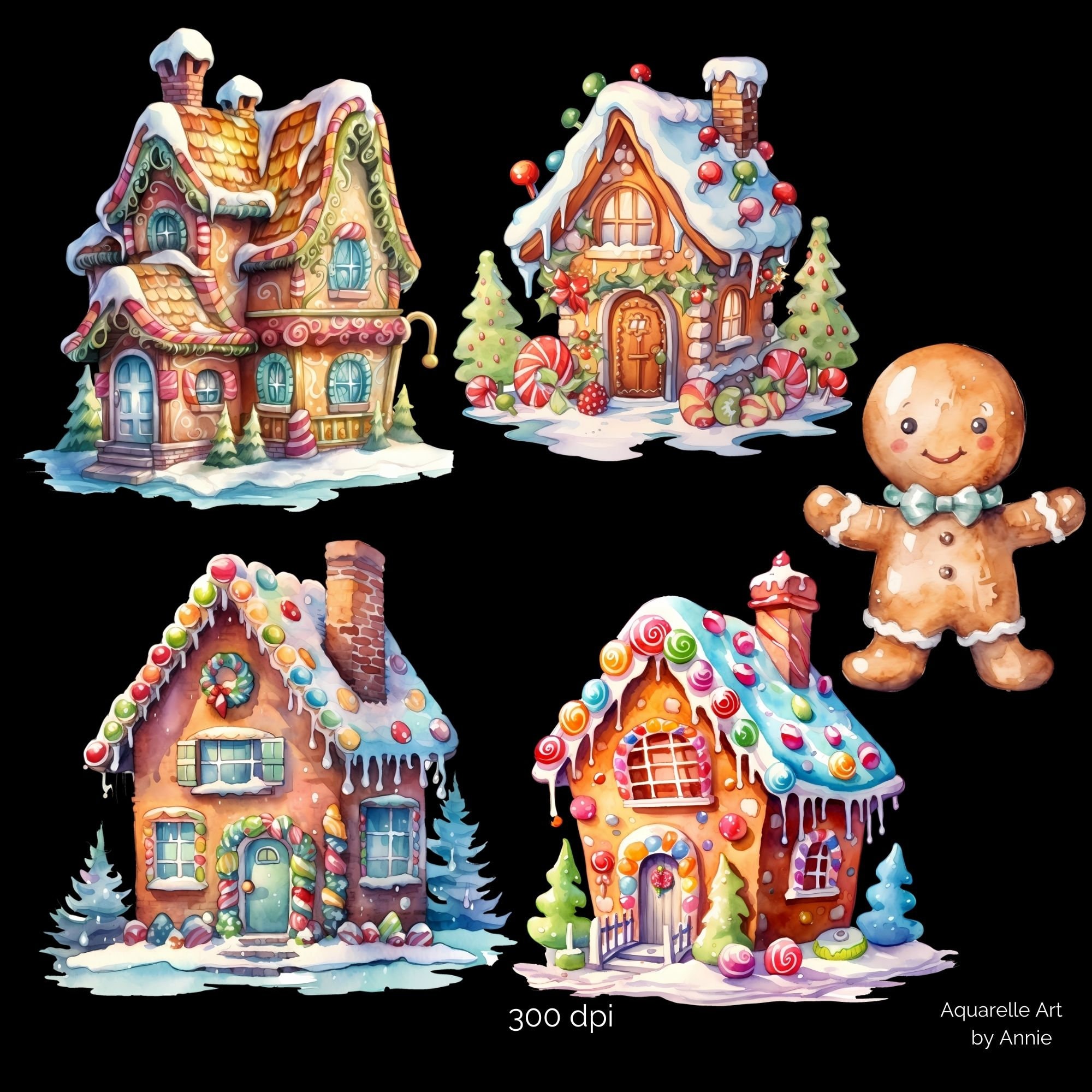 Watercolor Christmas Gingerbread Clipart, Gingerbread House Clipart ...