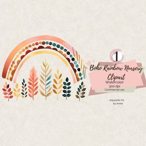 Watercolor Boho Rainbow Clipart, Nursery Rainbow Clipart, Nursery ...