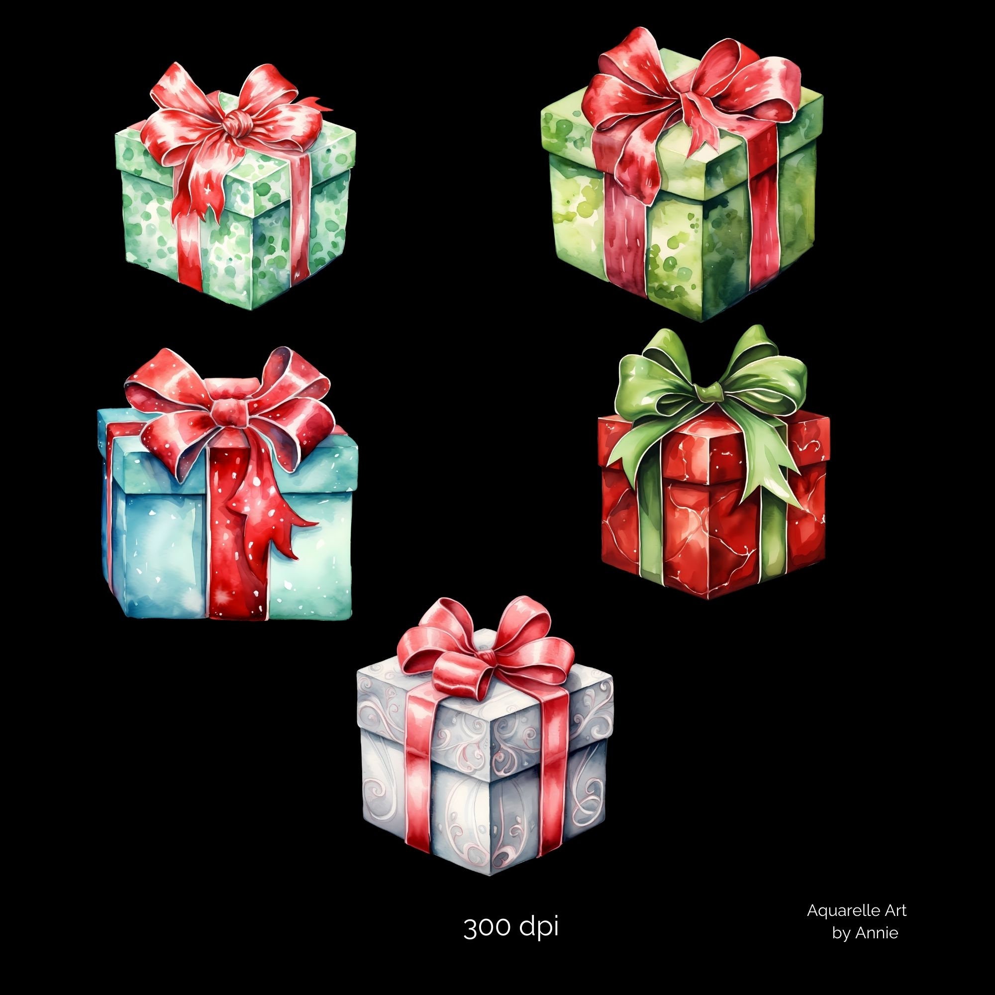 Watercolor Christmas Gifts Clipart, Christmas Presents Clipart, Xmas ...