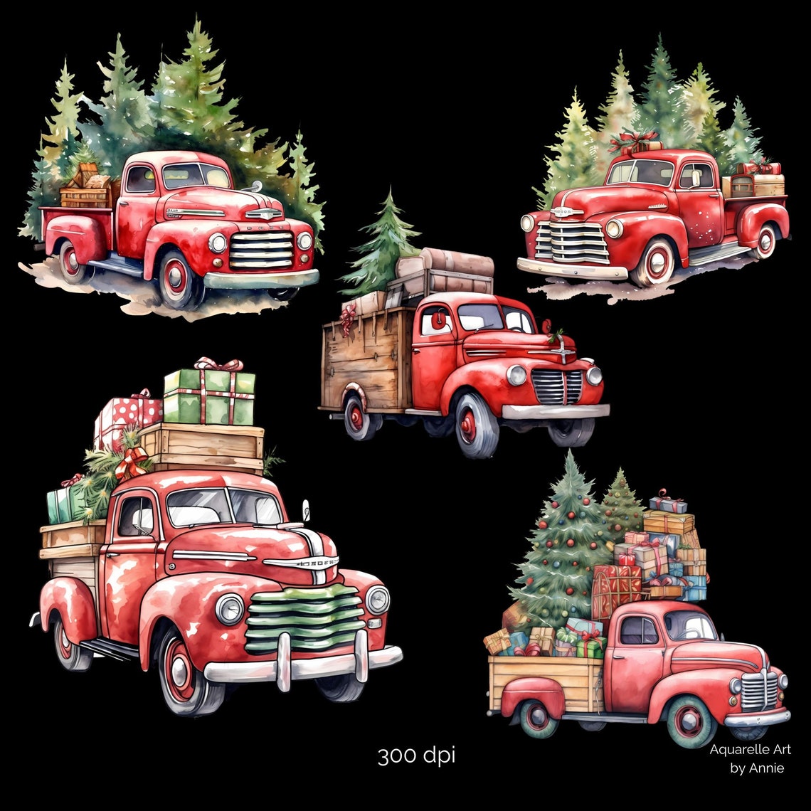 Watercolor Christmas Truck Clipart Christmas Truck Clipart - Etsy
