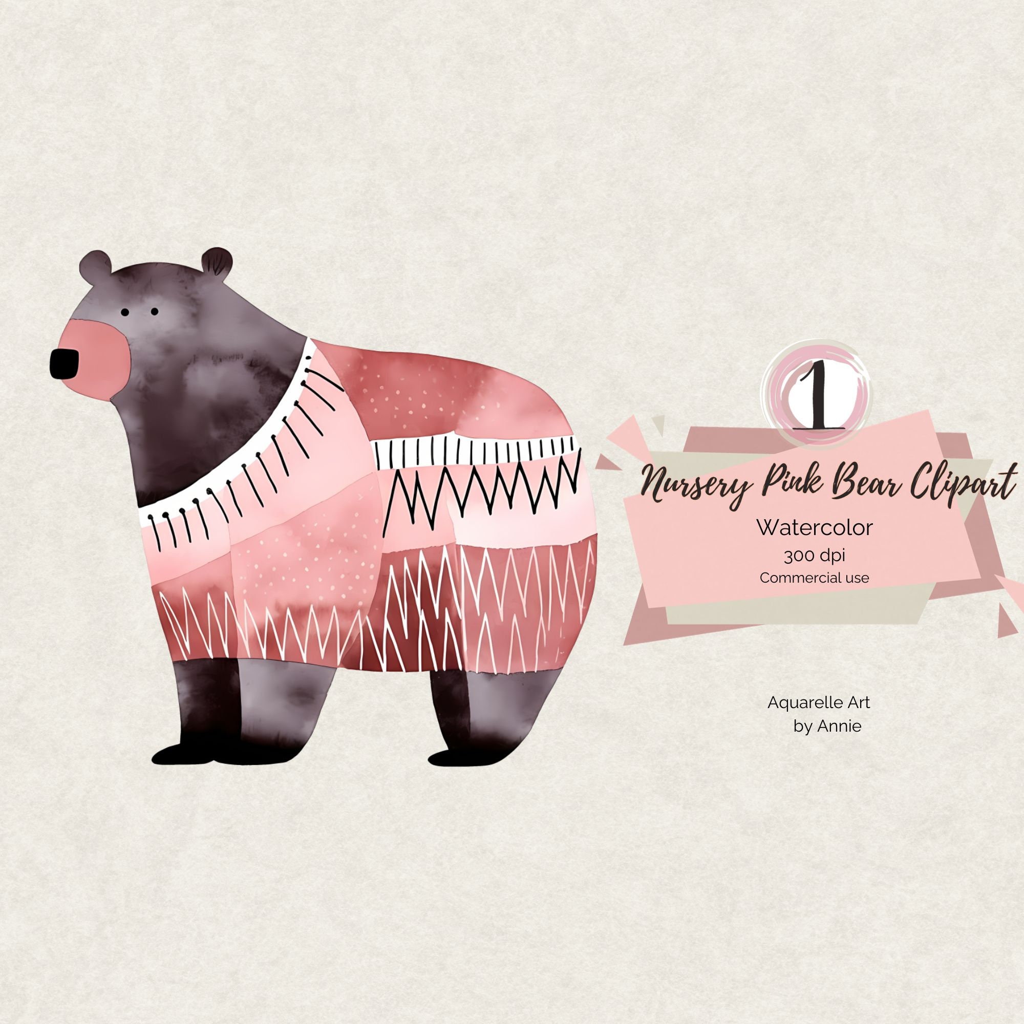 Watercolor Pink Bear Clipart, Cute Nursery Bear Clipart, Nursery ...