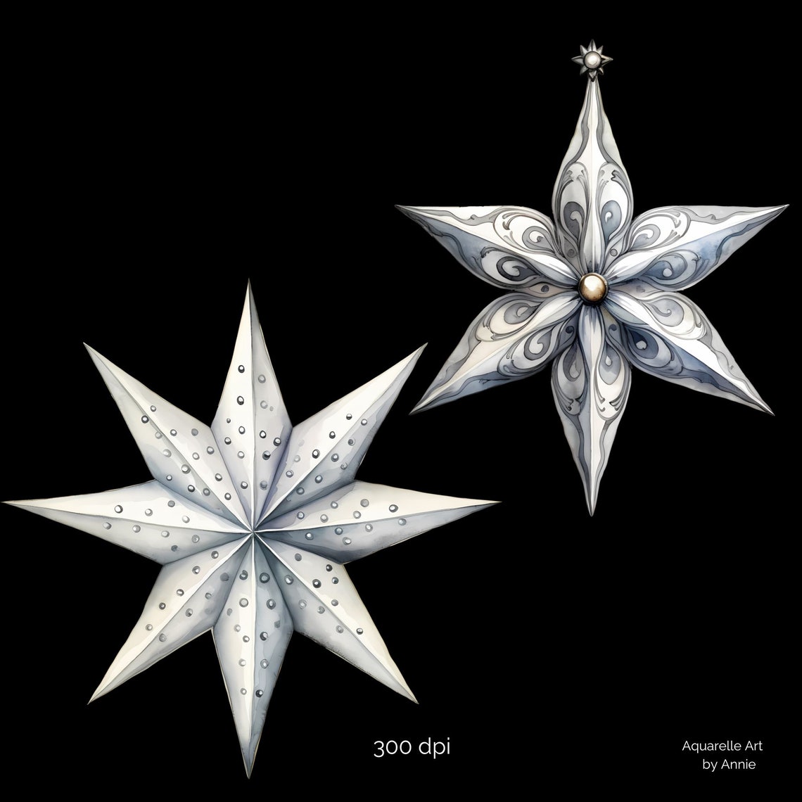 Watercolor Christmas Star Clipart Cute Christmas Silver Star - Etsy