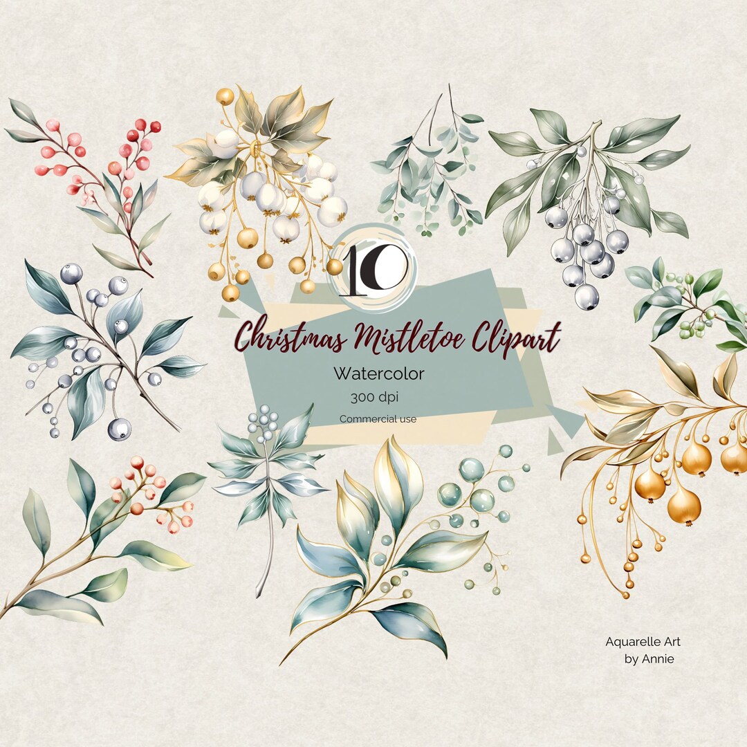 Watercolor Christmas Mistletoe Clipart, Christmas Mistletoe Clipart ...