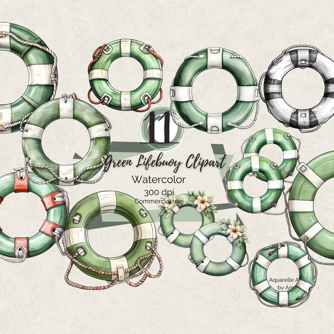 Watercolor Nautical Life Buoy Clipart, Red Life Buoy Decorated Clipart ...